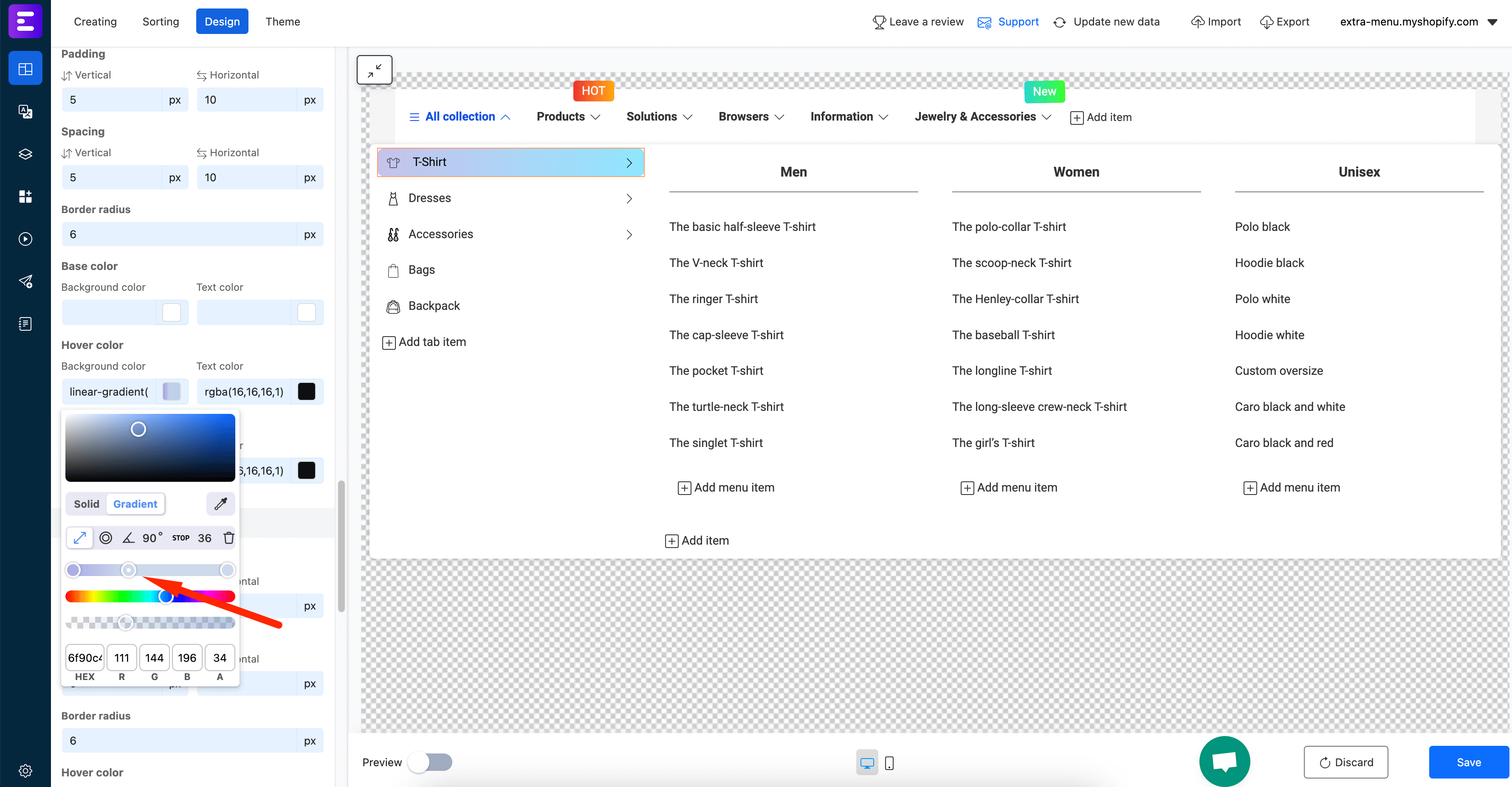 How to use gradient color - ANG - Extra menu