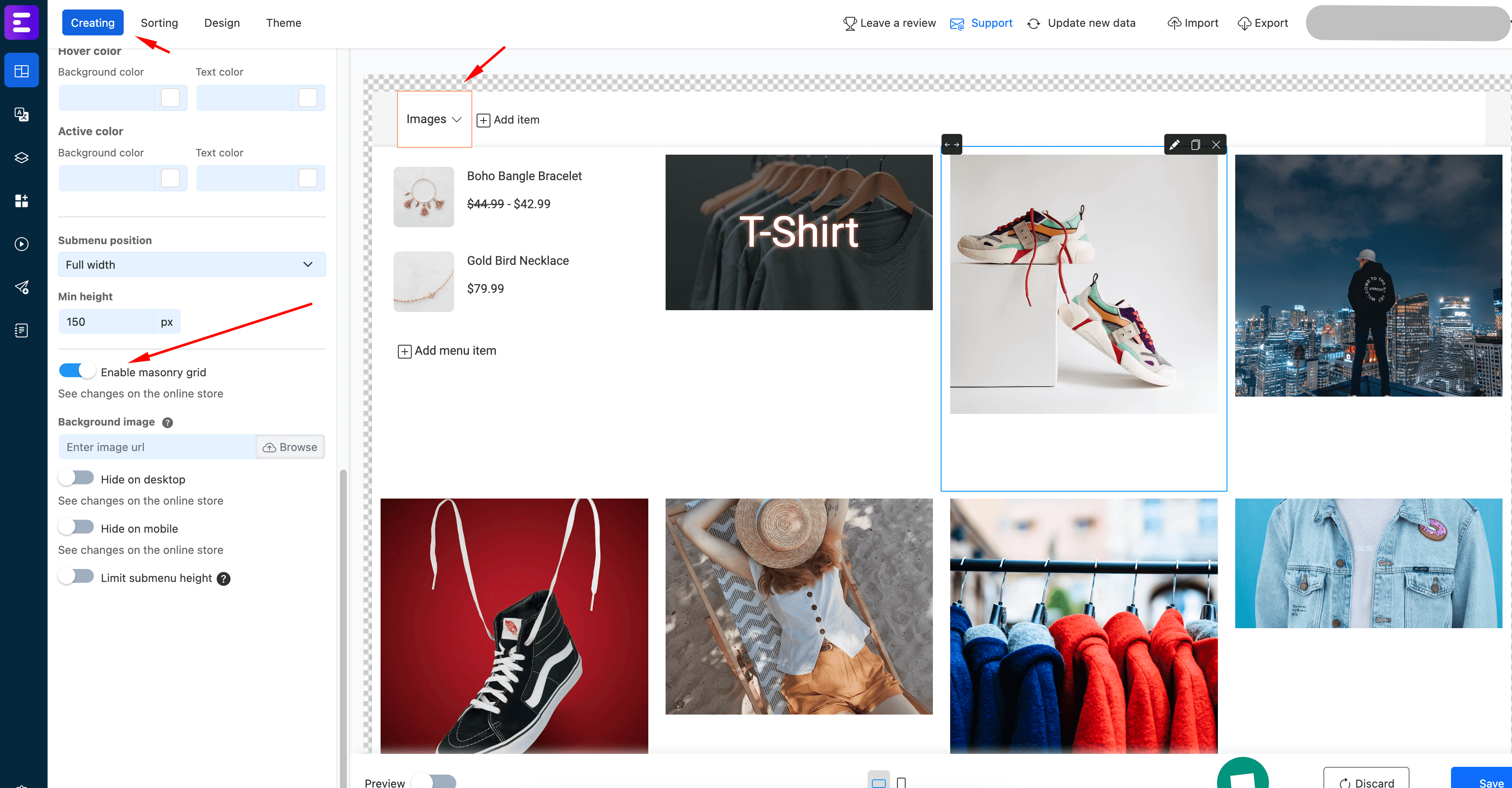 Menu with masonry grid - ANG - Extra menu